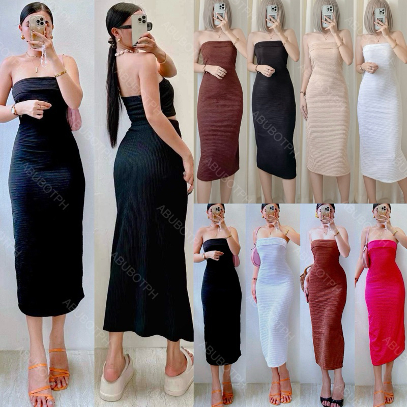 CECE LONG Maxi Bodycon Dress (Bark Crepe Fabric) | Shopee Philippines