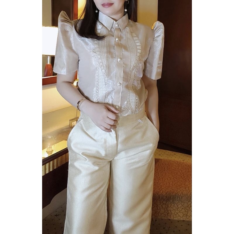 MODERN FILIPINIANA MESTIZA BARONG AND GAZAAR PANTS FOR WOMEN ... MODERN FILIPINIANA MESTIZA BARONG AND GAZAAR PANTS FOR WOMEN ...