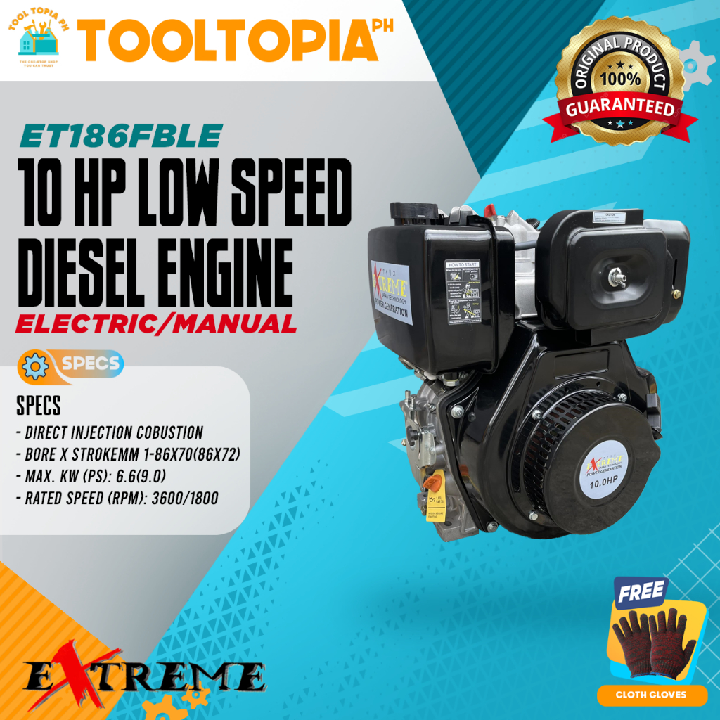 EXTREME LOW SPEED DIESEL ENGINE 10HP ELECTRIC/MANUAL ET186FBLE HD ...