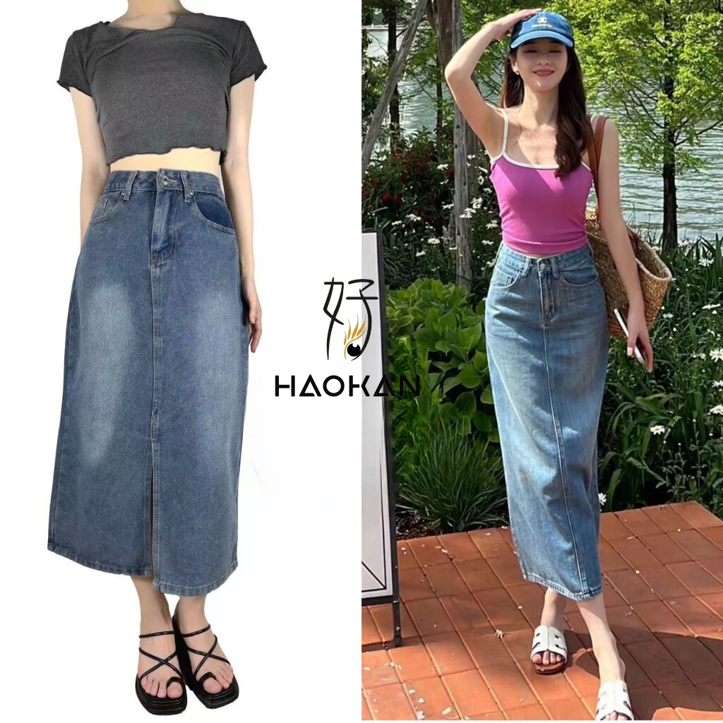 Y2K 90s Retro Maxi Denim Skirt Maong Palda Jeans Korean Style Skirt ...