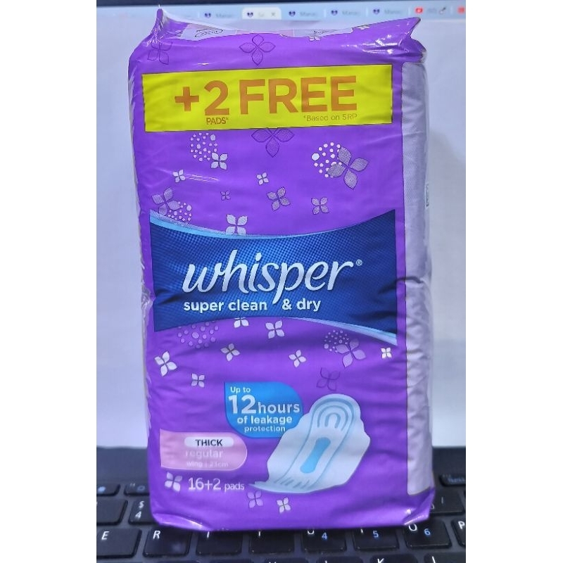 Whisper Super Clean & Dry 16+2 pads, Thick Regular Wing | Shopee ...