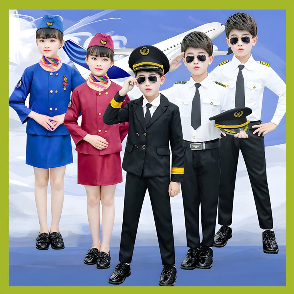 Pilot Cosplay costume for Kids Boys Flight Attendant Dress for Girls ...