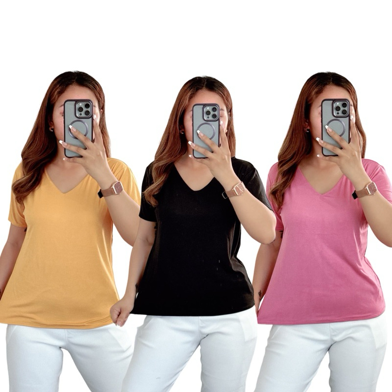 VNECK DOUBLE LINING FRONT TEES FIT UP TO L-XL | Shopee Philippines