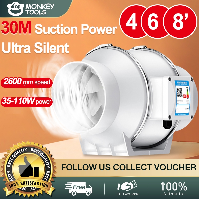 4"/ 6"/ 8" inch High Suction Power Inline Duct Booster Fan Exhaust Fan ...