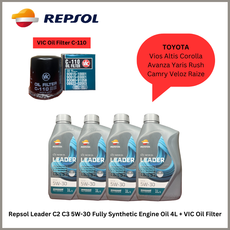 Repsol Leader C2 C3 5W30 Fully Synthetic Motor Engine Oil 4L + VIC Oil Filter C110 Vios Avanza ...