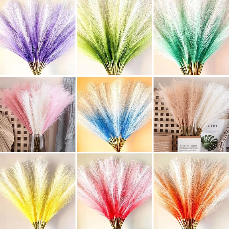 12Pcs 56cm Purple Colorful Faux Pampas Grass, Fluffy Artificial Bulrush ...