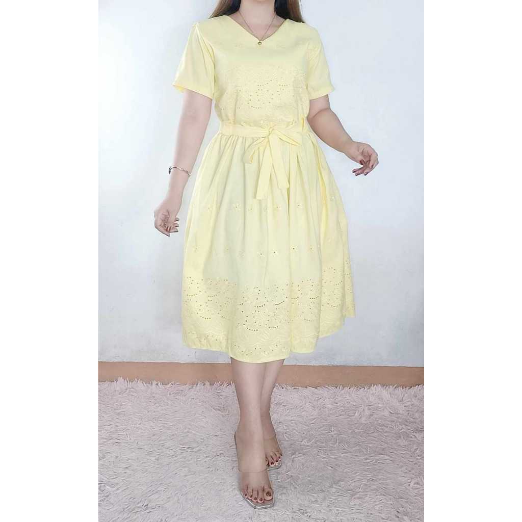 Eyelet Senepa Fabric Semi Puff Dress | Shopee Philippines