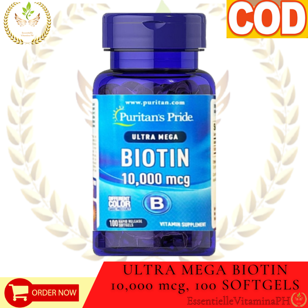 Puritan's Pride Ultra Mega Biotin 10000 mcg 50/100 Softgels Promotes ...