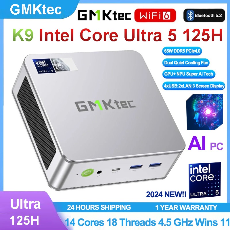 GMK K9 Mini PC Intel Core Ultra 5 125H Al Tech Wins 11 DDR5 WIFI6 BT5.2 ...