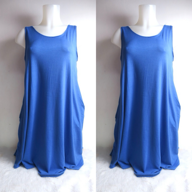 Plus Size Plain Regular Sleeveless Sando Dress With Pockets|Fits M to ...
