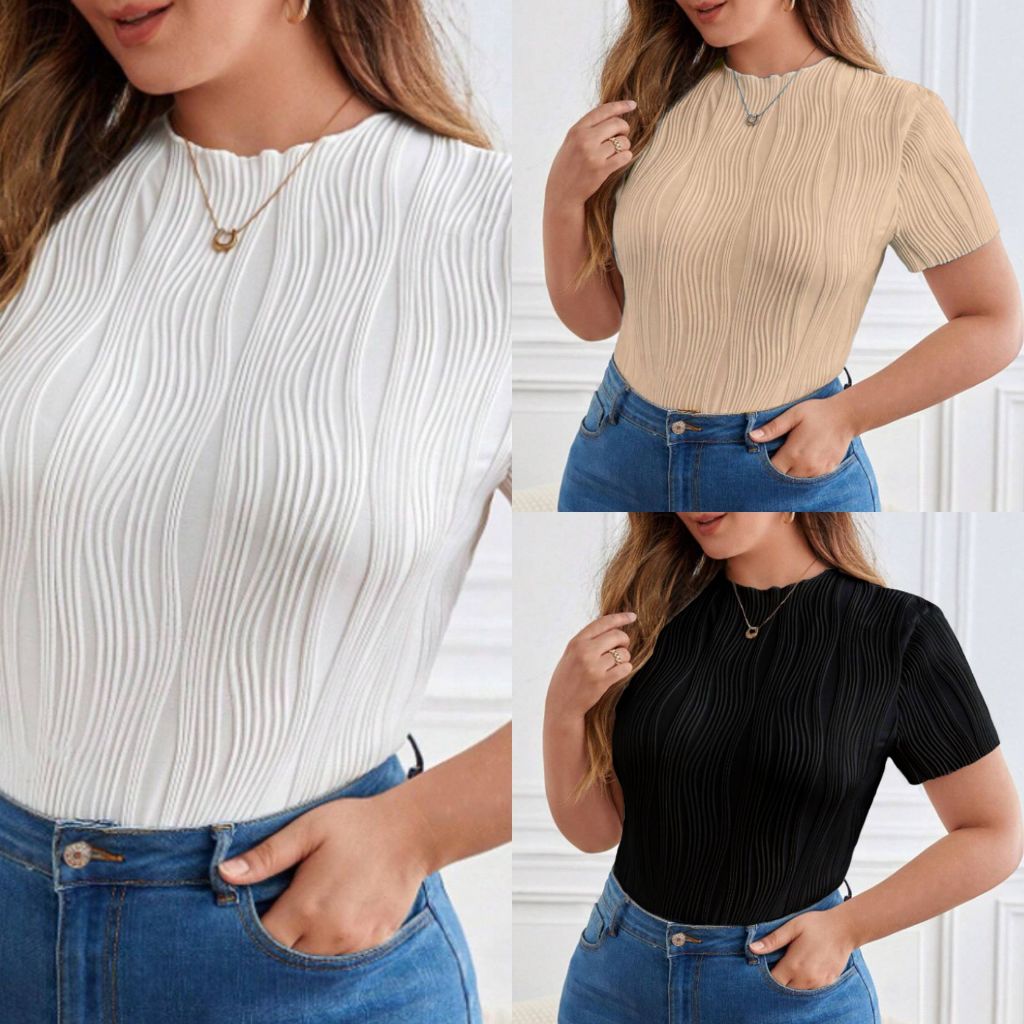 KILY.PH Lettuce Embossed Trim Tee Full Length Basic Solid Top M-L for ...