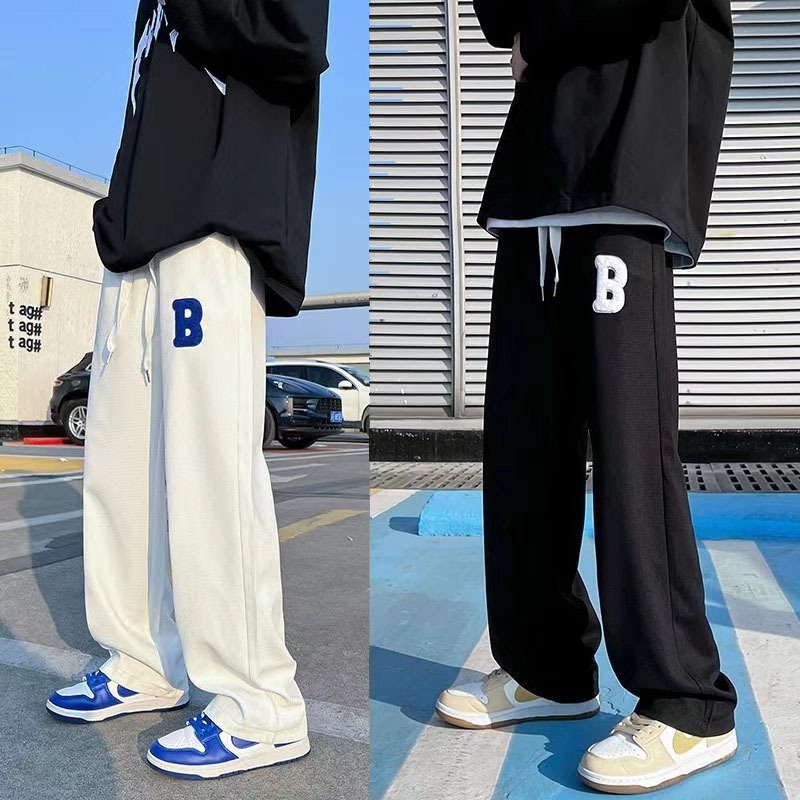 B pants loose straight cut pants Korean sweatpant wide leg baggy sweat ...