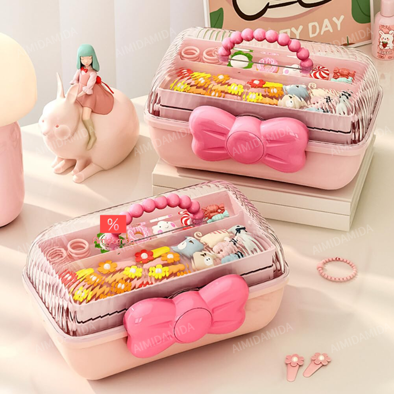 Cute Girls Hair Accessories Storage Box Bow Switch Organizer Box ...