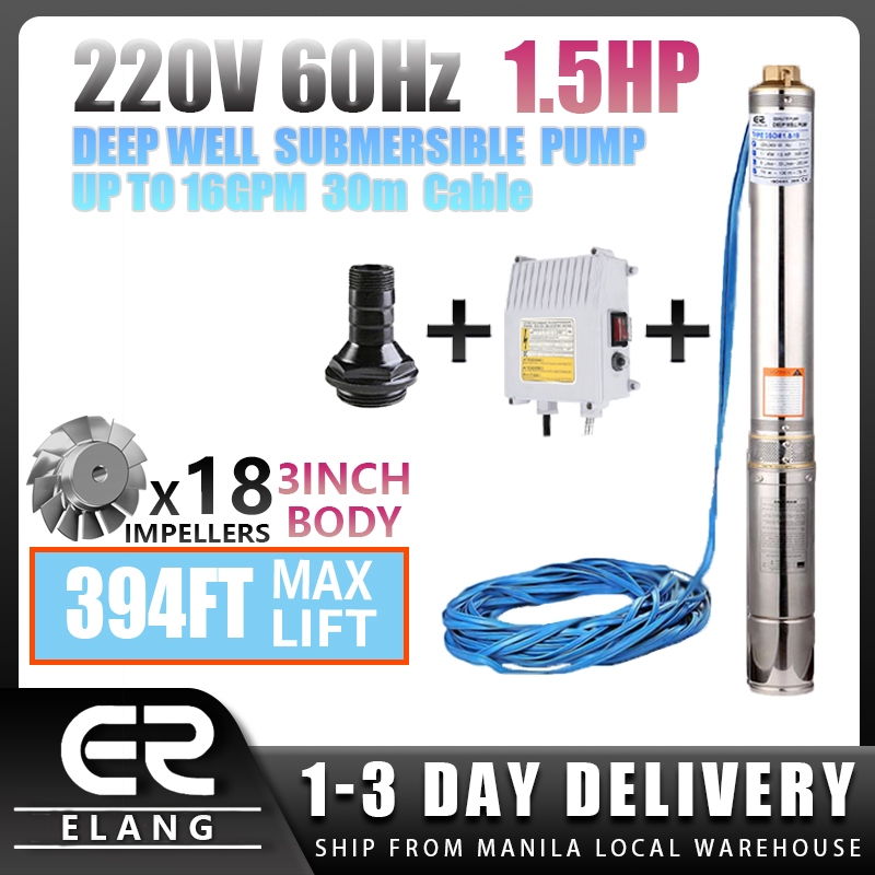 New 3Inch Submersible Pump 1.5HP Water Pump Deep Well 220V 60Hz 394ft Submersible Water Pump ...