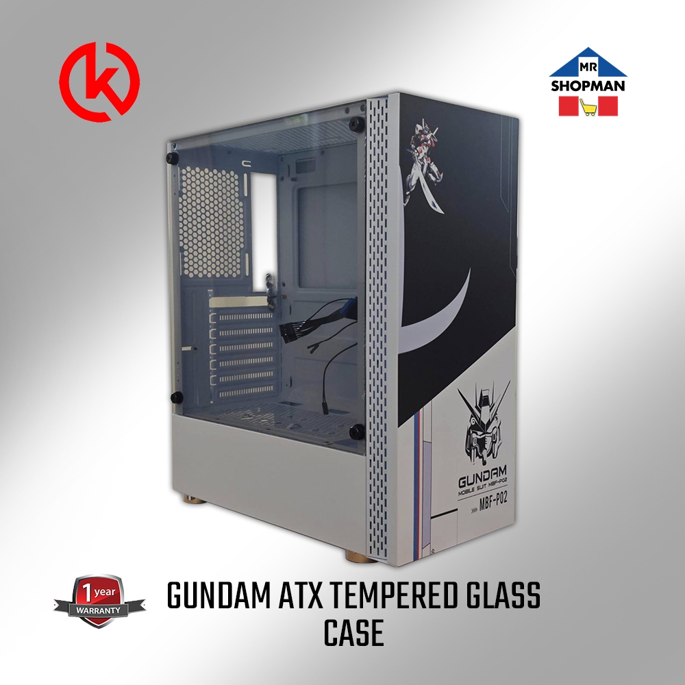 GameKm Gundam Shield Tempered Glass ATX White PC Desktop Case Chassis ...