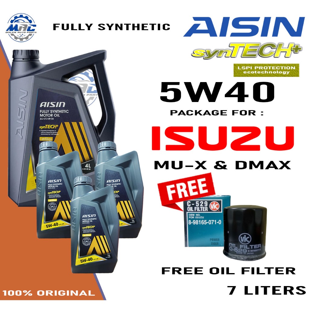 AISIN Fully Synthetic 5W40 7 LITERS ENGINE OIL PACKAGE FOR ISUZU MU-X D ...