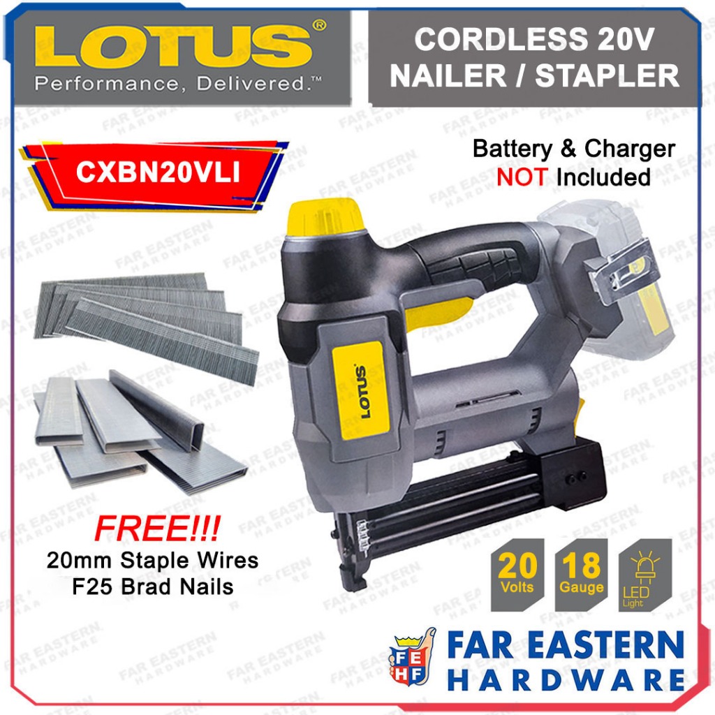 LOTUS Cordless Nailer / Stapler w/ Brad Nail & Staple Wire 20V ...