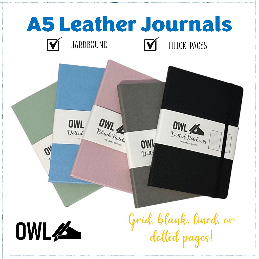 OWL GRID BLANK LINED DOTTED PAGES JOURNALS with back pocket and pen ...
