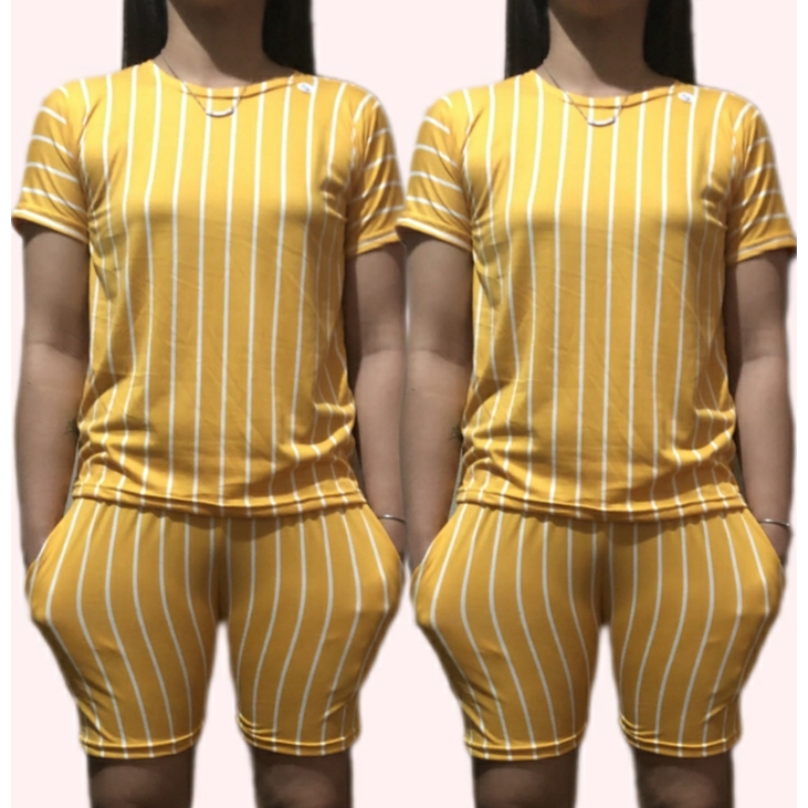 Casual Sripe T-shirt Terno Short For Women Freesize Regular Size ...