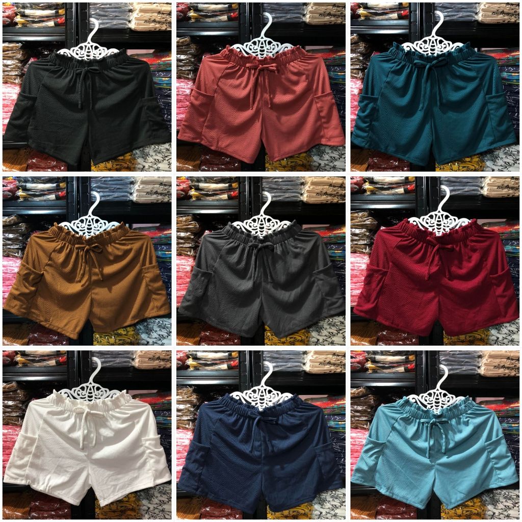 Knitted Summer Short Fully Garterized with Strings and Side Pockets for ...