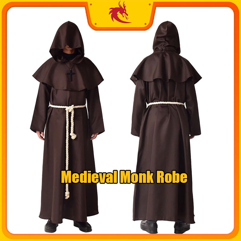 Medieval Monks Hooded Priest Robe Wizard Halloween Cosplay Costume ...