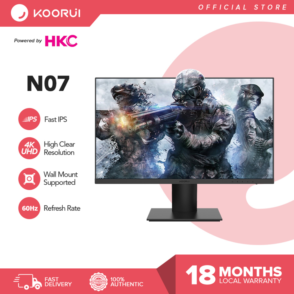 KOORUI N07 (Powered by HKC) 4K 27" 3840 X 2160 UHD, IPS with VESA, HDR10, 90% DCI-P3 Gaming ...