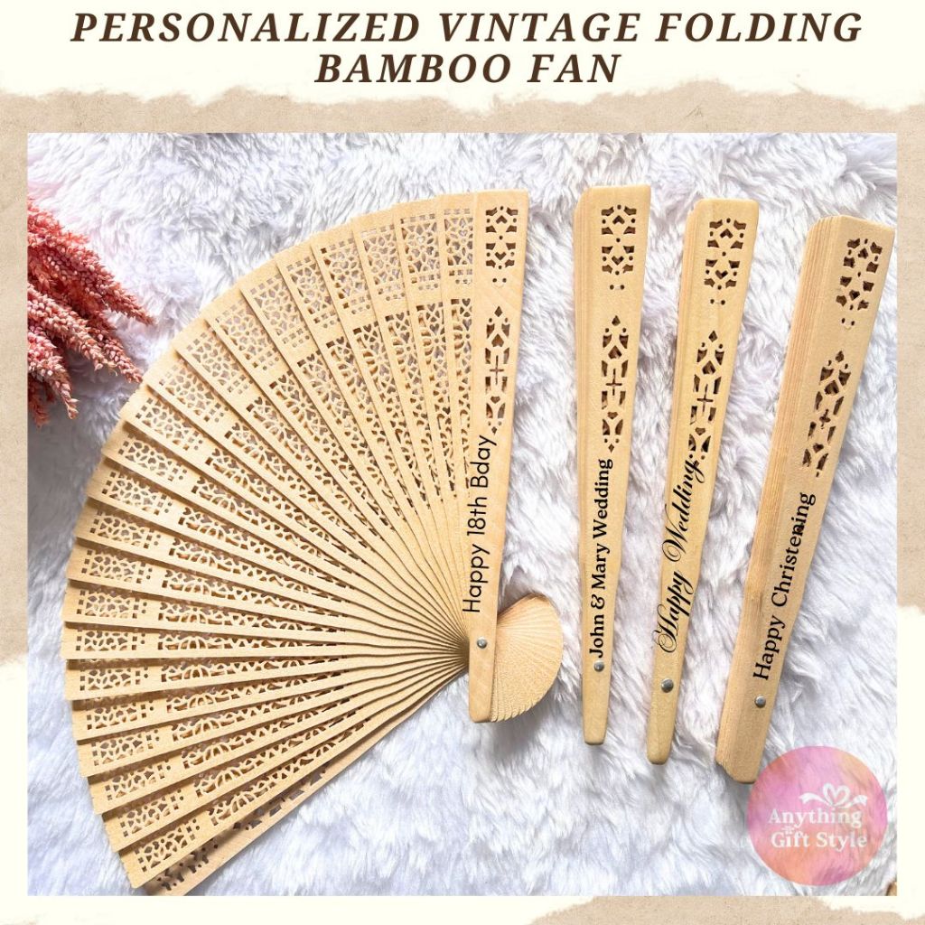 Personalized Vintage Regular Bamboo Fan | For Wedding, Birthday ...