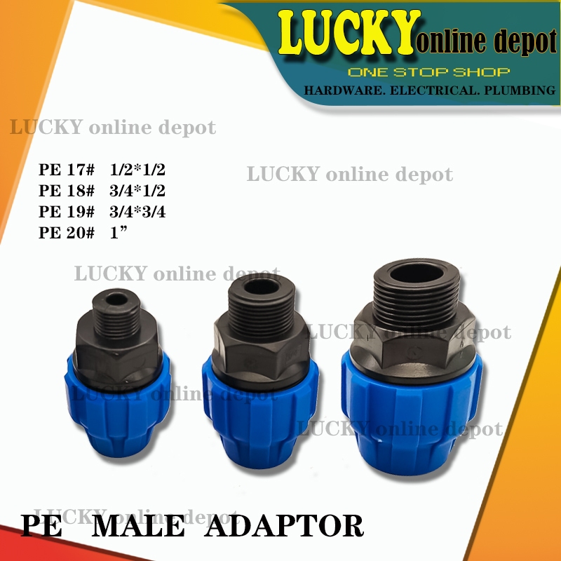 PE COMPRESSION PIPE FITTINGS MALE ADAPTOR ( 1/2x1/2 , 3/4x1/2 , 3/4x3/4 ...