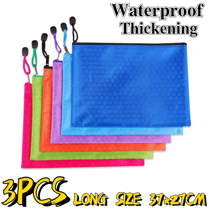 3Pcs Long Waterproof Zipper Folder Bag File Envelopes Document ...