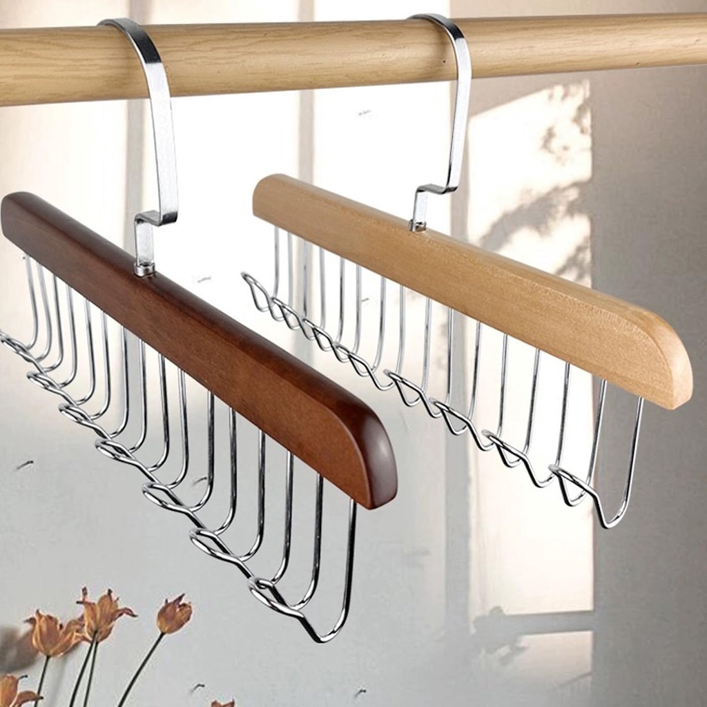8 Hooks Non-Slip Solid Wood Hanger Space Saving Woman Bra Hanger Man ...