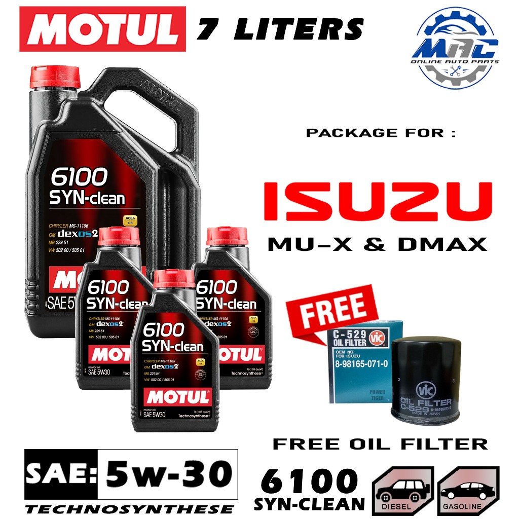 Motul 6100 Syn-Clean 5w-30 7 LITERS ENGINE OIL PACKAGE FOR ISUZU DMAX ...