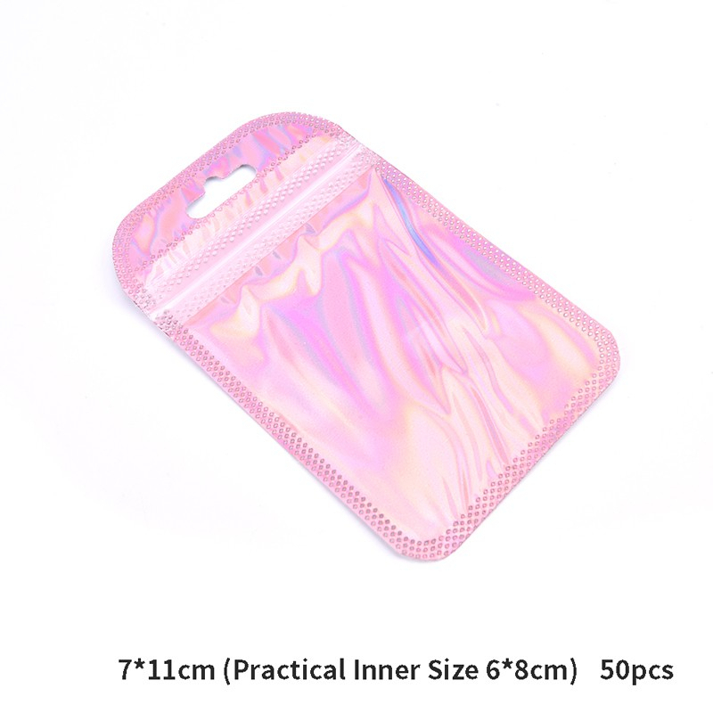 50pcs 4 Styles Laser Packaging Bag Flat Cosmetic Bag Holographic Mini ...