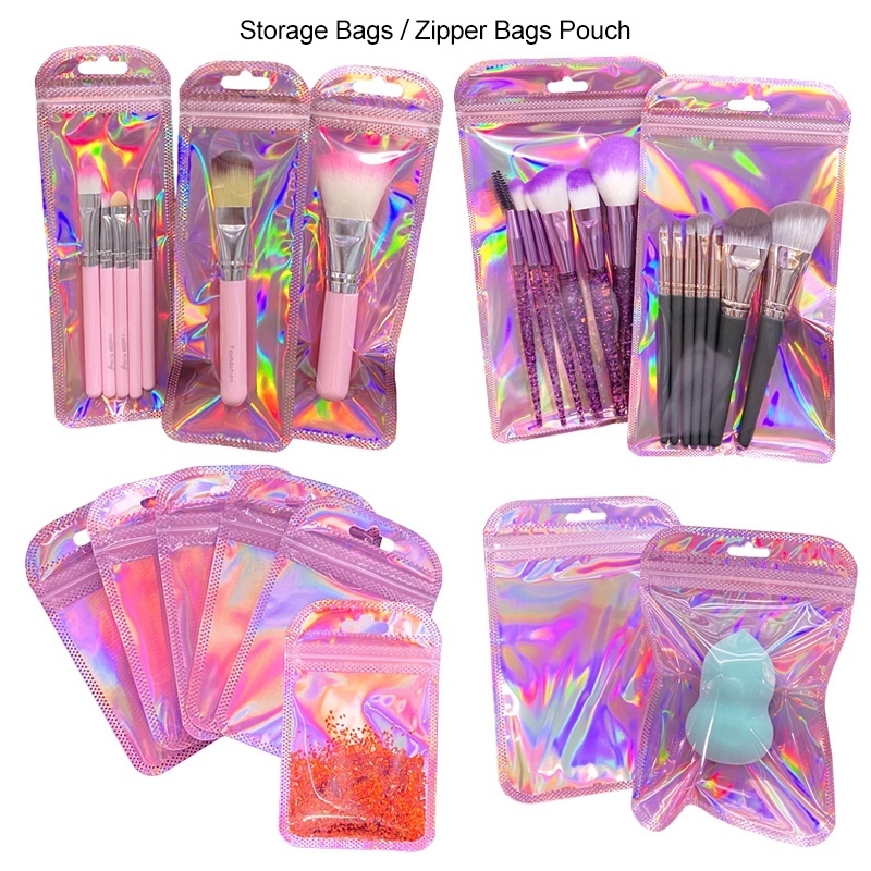 50pcs 4 Styles Laser Packaging Bag Flat Cosmetic Bag Holographic Mini ...