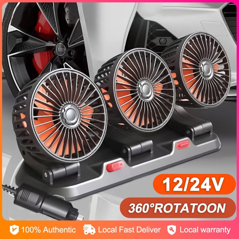 Universal Car Fan 12v/24v Electric Three Head Automotive Fan 360 ...