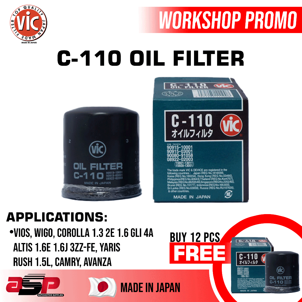 VIC C-110 Oil Filter for Toyota Wigo, Vios, Avanza, Altis, Rush, Yaris, Rav4, Echo | Shopee ...