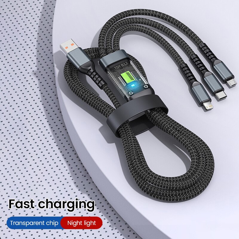 100W 3 in 1 Super Fast Charging Cable one-to-three data 6A Micro USB ...