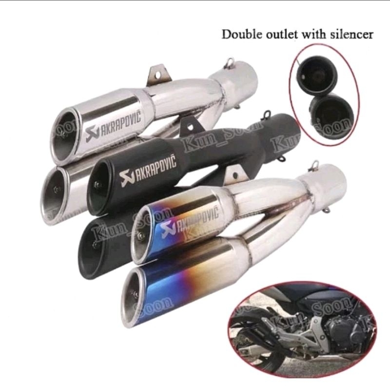 【Spot】double outlet 38-51mm exhaust pipe carbon tank muffler exhaust ...