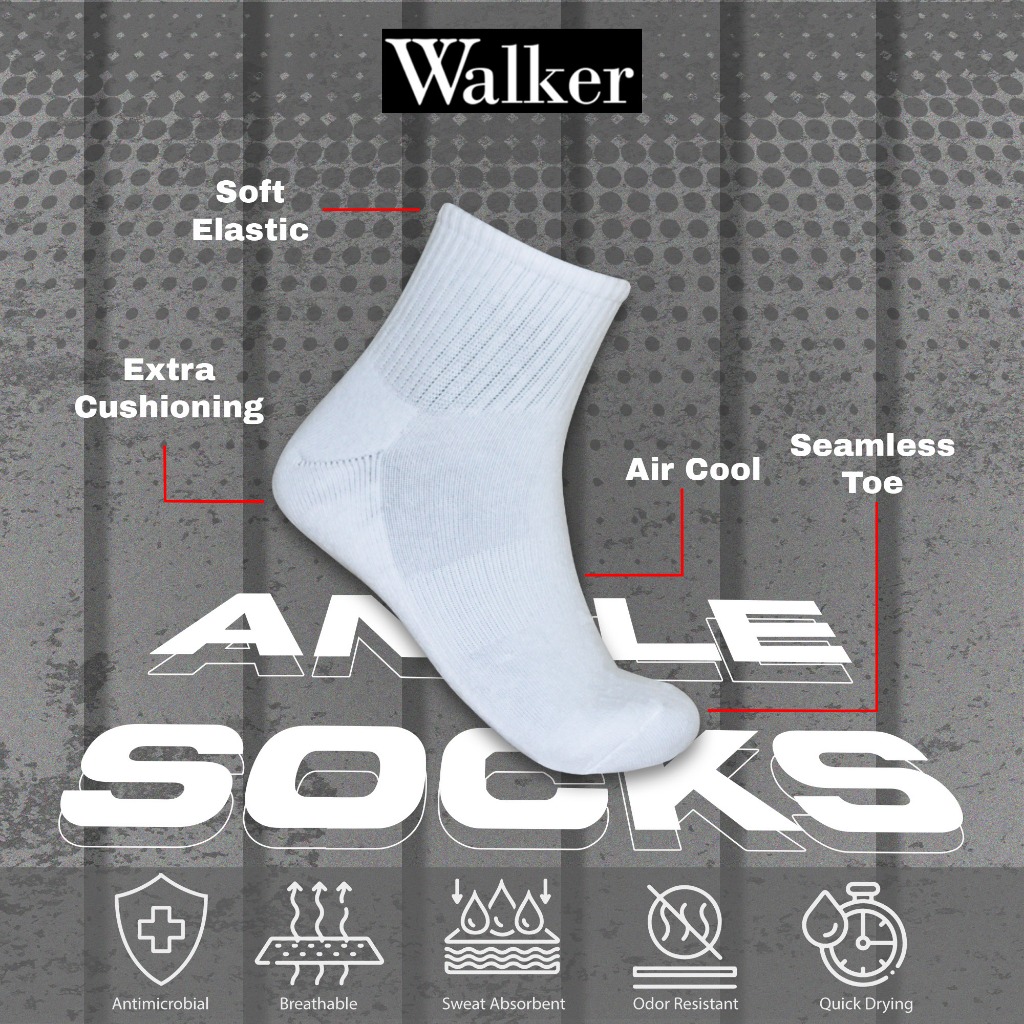 Walker Organic Cotton Ankle Socks Antimicrobial Hypoallergenic Sweat ...