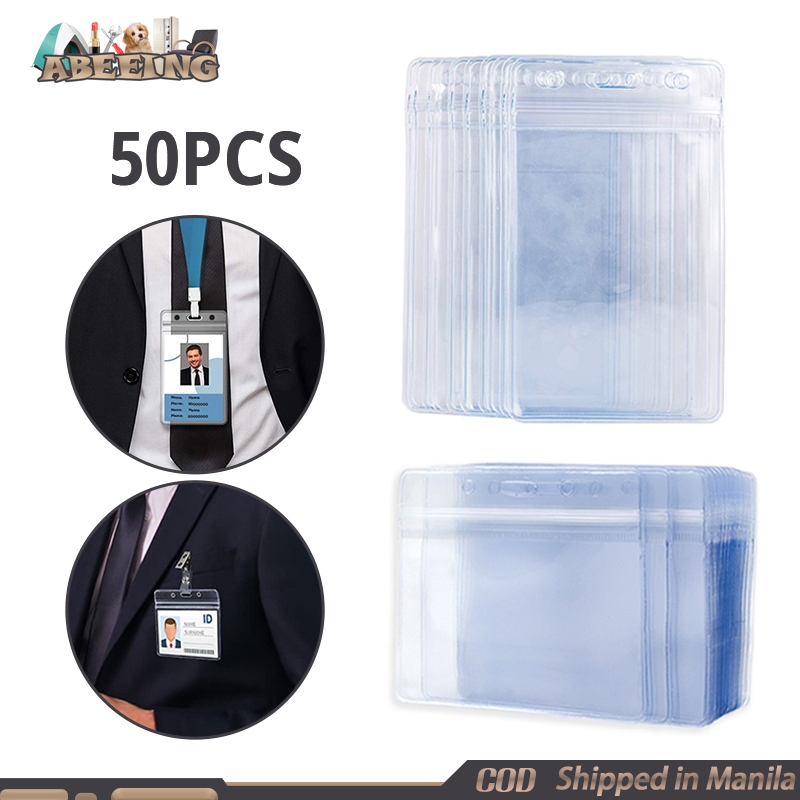 50Pcs Transparent ID Card Holder Waterproof Vertical Horizontal ID Card ...