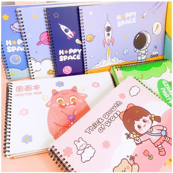 1pc A4 Cute cartoon thickened blank coil drawing book student picture ...