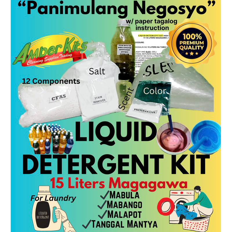 LIQUID DETERGENT KIT Diy 15Liters bottles Ready to Mix Premium Instant ...