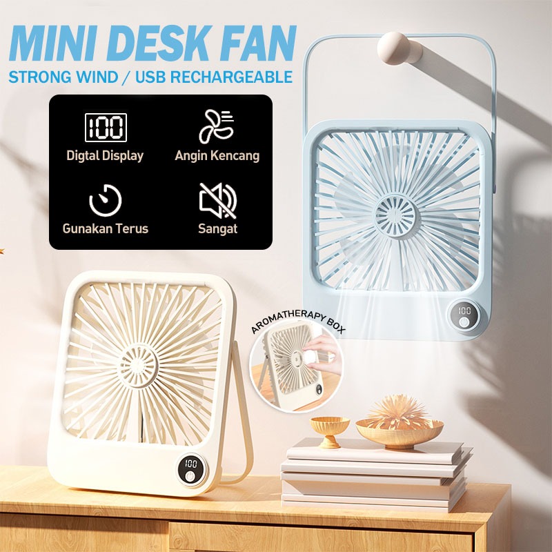 Mini Desk Fan 4 Speeds Strong Wind Rechargeable Table Electric Fan ...
