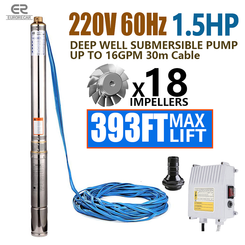 3'' Submersible Pump 1.5HP Deep Well Pump 220V Stainless Steel Large ...