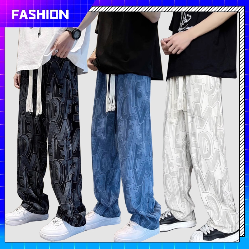Waffle Slocks Pants loose Straight cut pants Korean Sweatpant wide leg ...