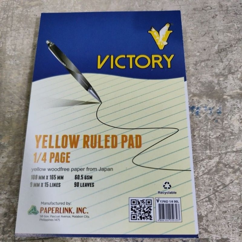 victory yellow reled pad 1/4page 1 pad 26pessos 90 leave 108mmx165mm 60 ...