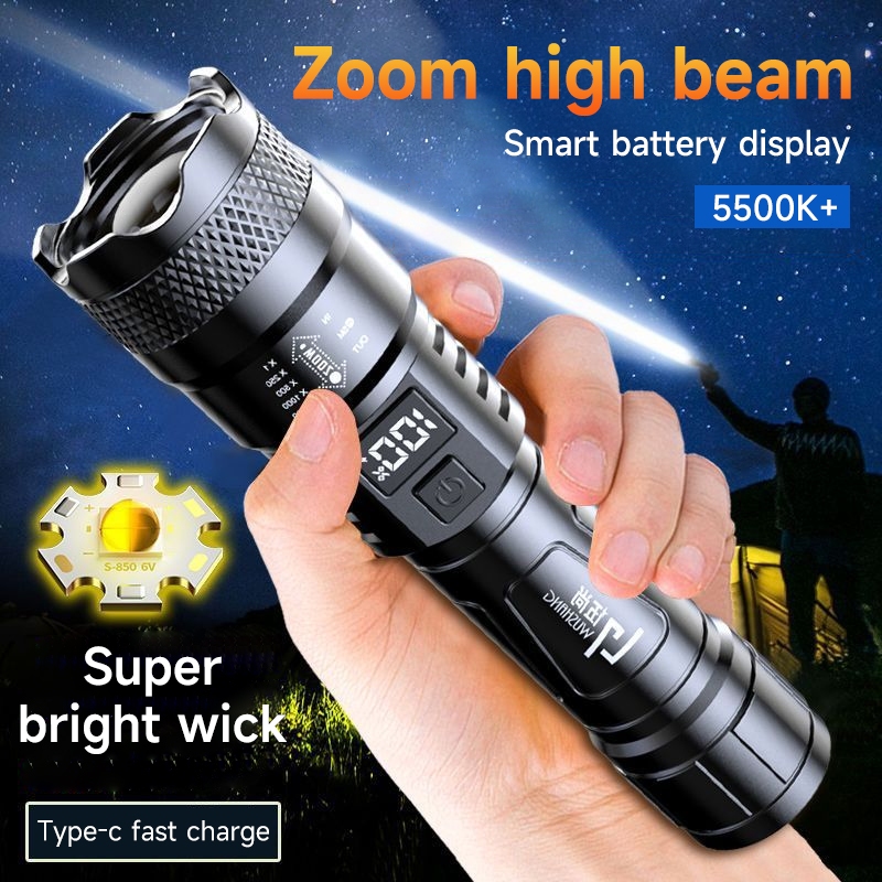 Powerful Flashlight Rechargeable LED Flashlight Zoom Outdoor Waterproof ...