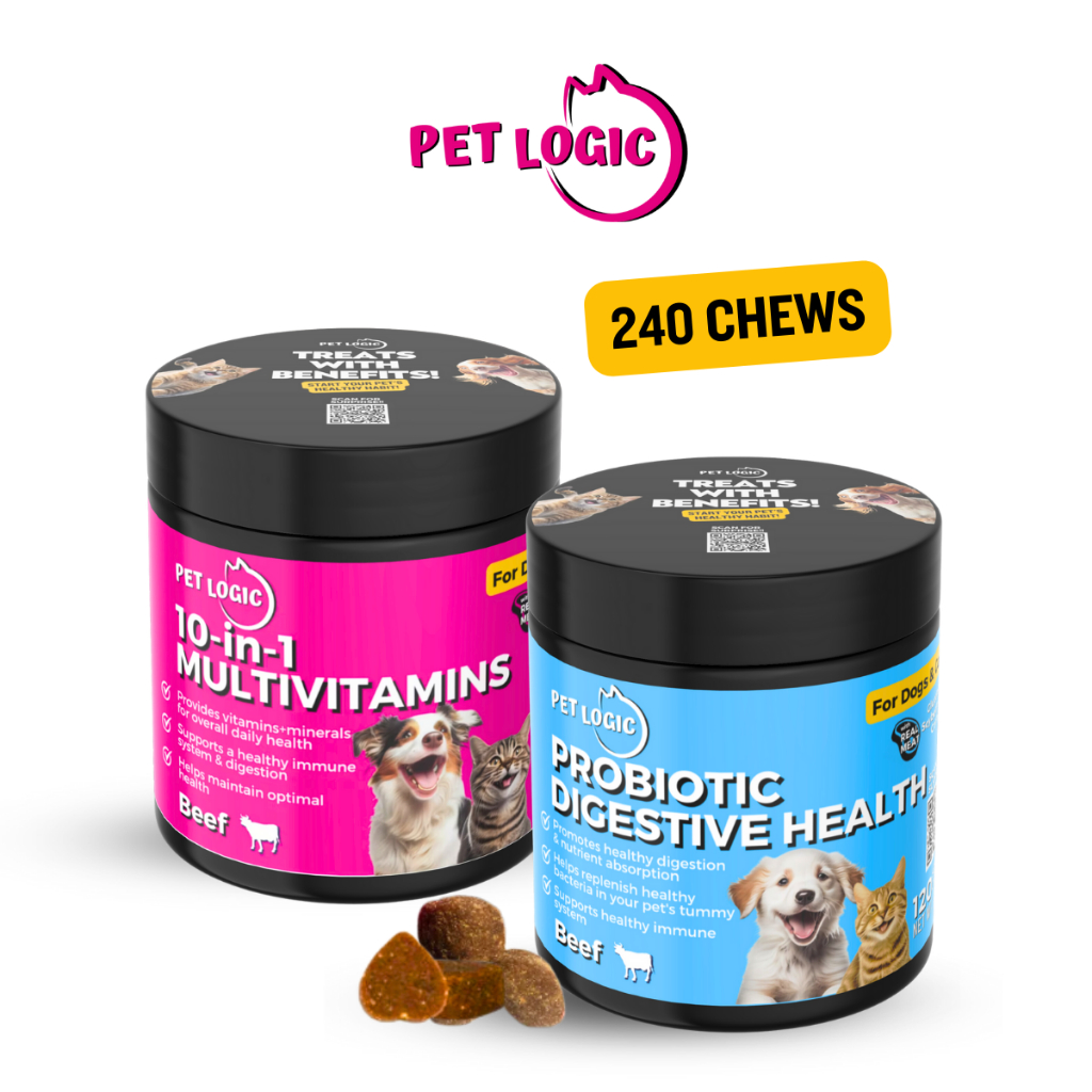 Pet Logic 10-in-1 Multivitamins + Probiotic Digestive Dog & Cat Treats ...