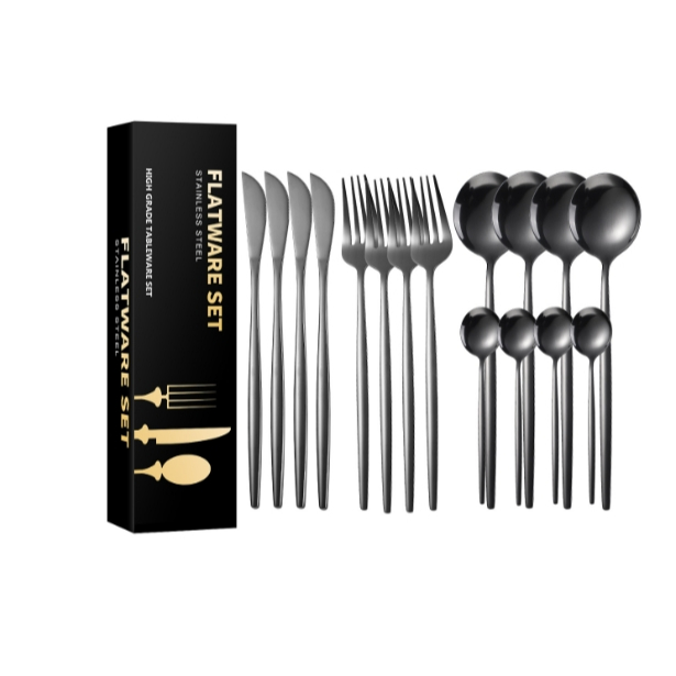 M&A 1Set/16pcs Stainless Steel Cutlery Set (4 forks/4 Steak Knife/4 ...