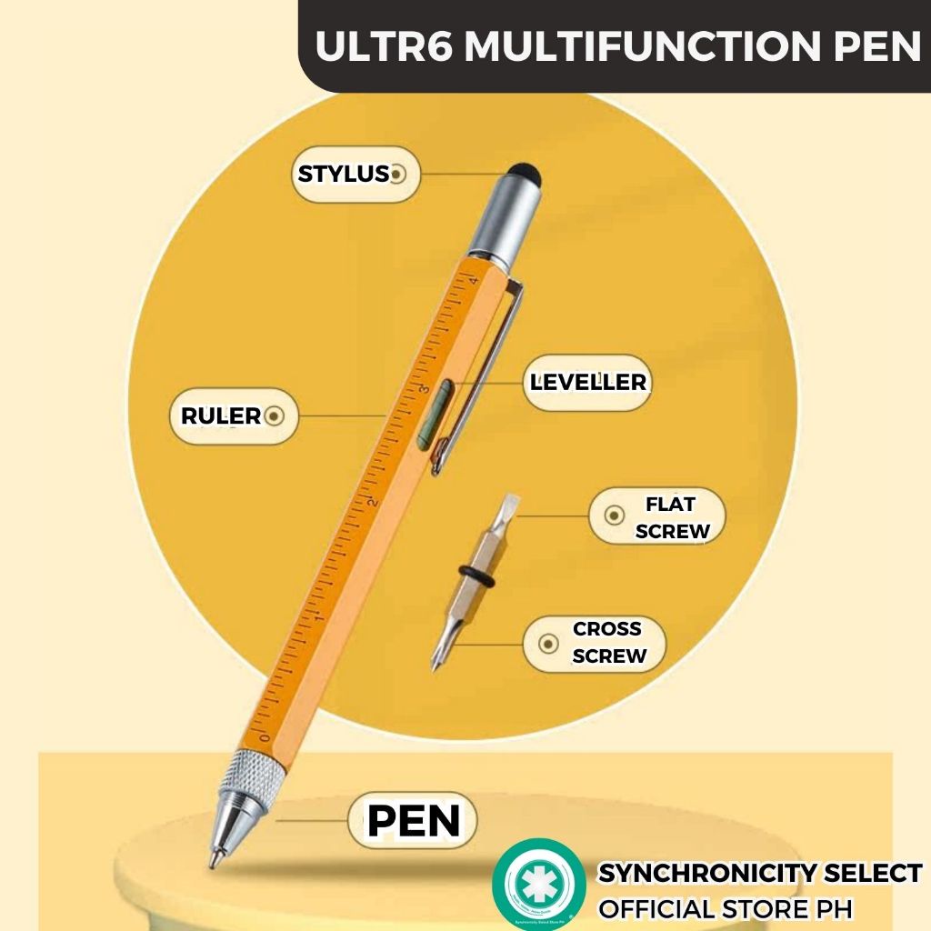 ULTRA6 Multifunction Metal Pen 6 different Functions Stylus Ruler ...