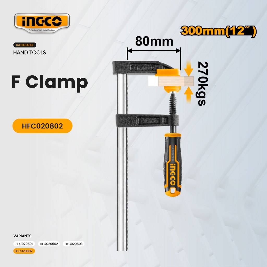 Ingco F Clamp With Rubber Handle 80x300mm HFC020802 IHT | Shopee ...
